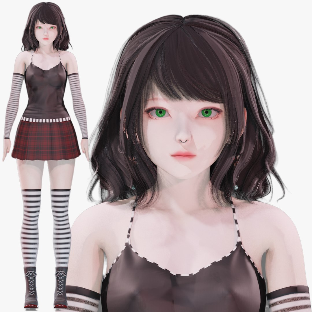 Emo Clothing 0001 - UE5 - Unity - Blender - Animated - Realistic Female Character Model ...