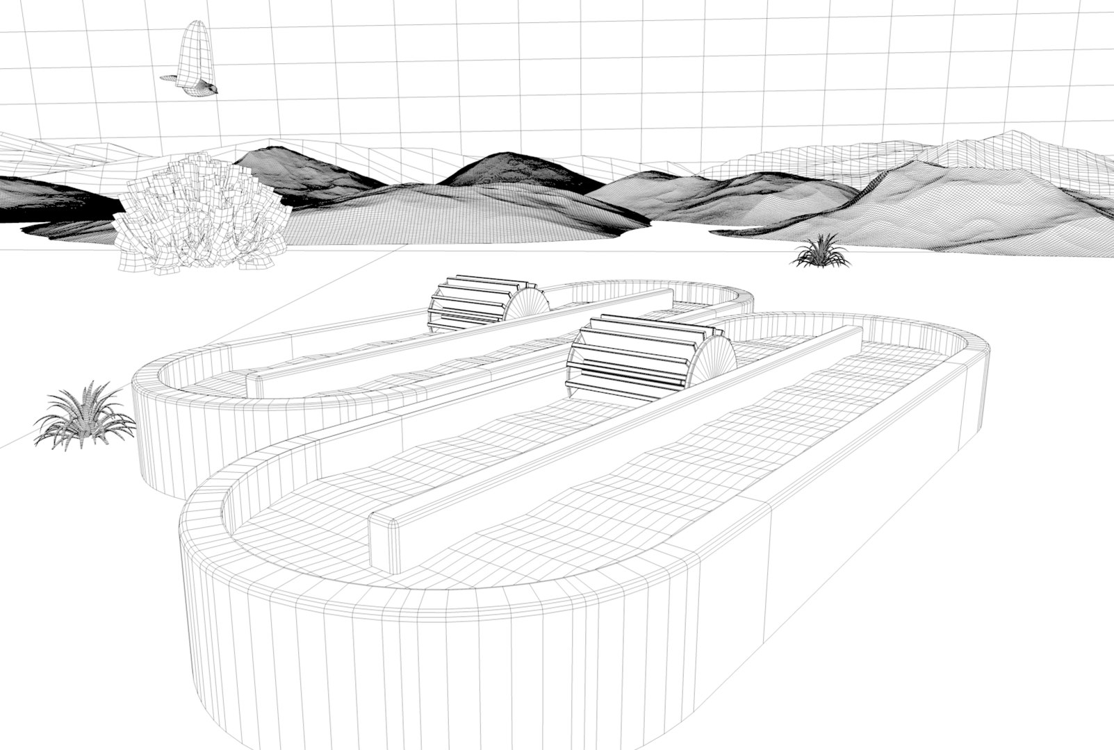 3D open raceway pond - TurboSquid 1441861