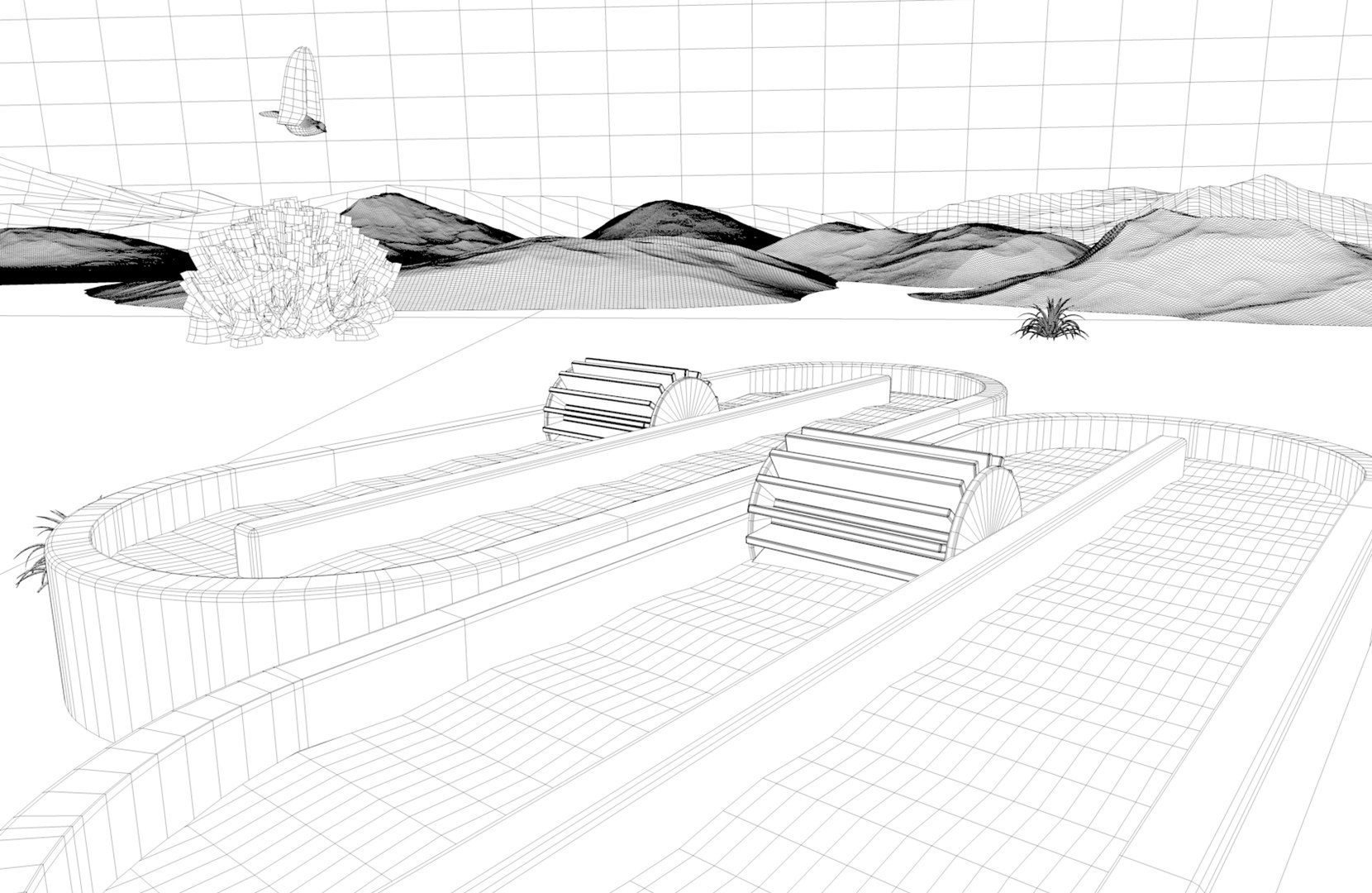 3D open raceway pond - TurboSquid 1441861