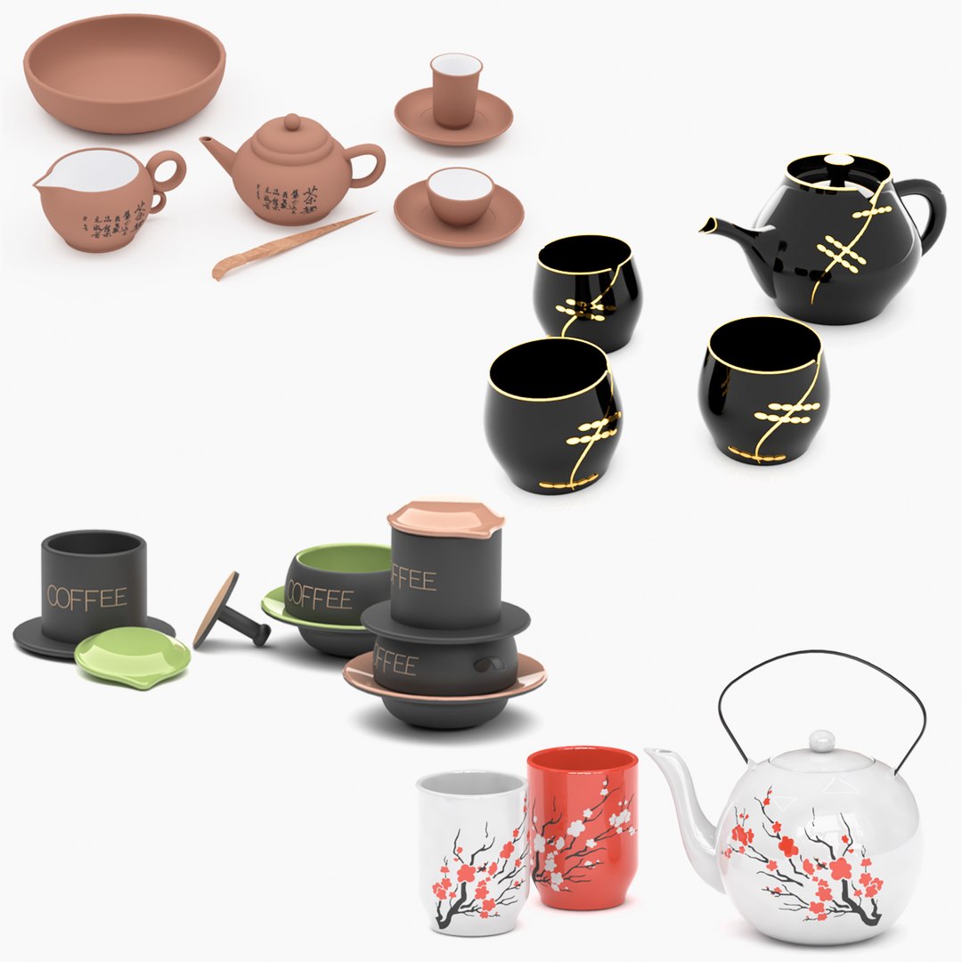 Asian Tea Sets And Coffee Cups 3D - TurboSquid 2064931