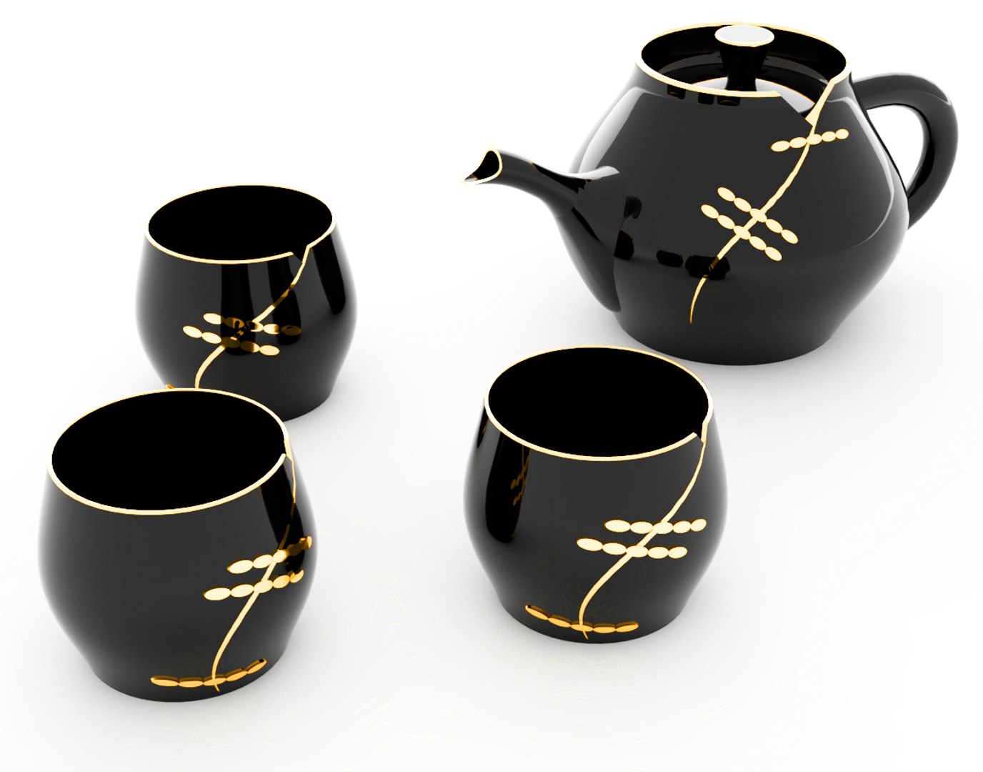 Asian tea sets and coffee cups 3D - TurboSquid 2064931
