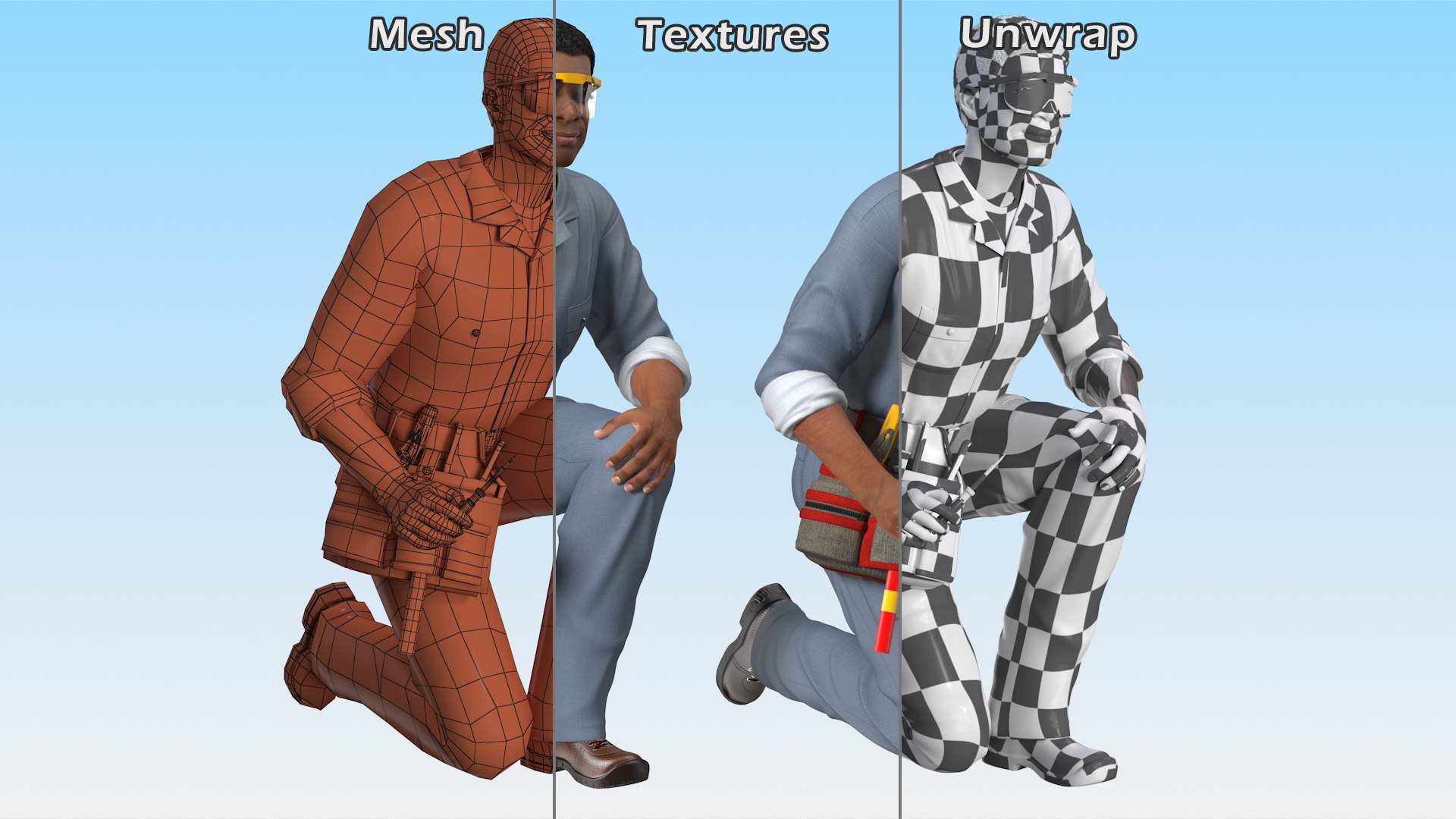 3D Light Skin Black Man Electrician Inspecting Pose - TurboSquid 1755671