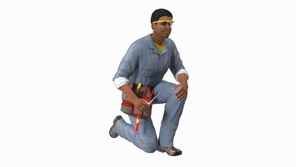 3D Light Skin Black Man Electrician Inspecting Pose - TurboSquid 1755671