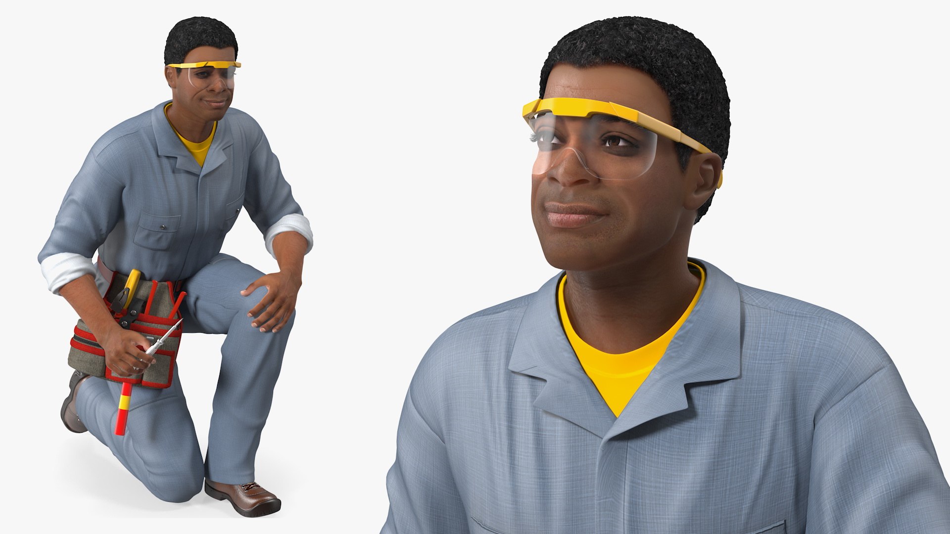 3D Light Skin Black Man Electrician Inspecting Pose - TurboSquid 1755671
