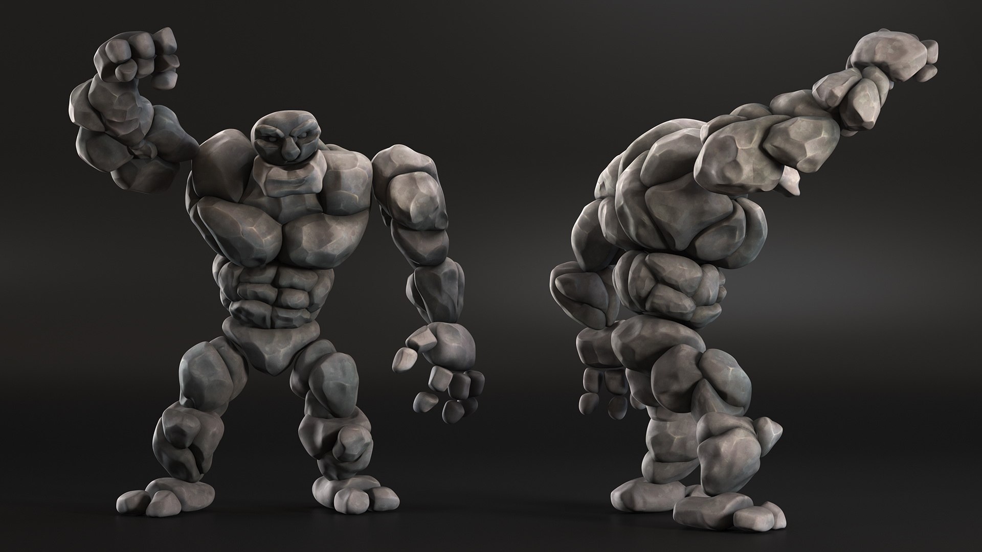 Cartoon Character Gray Stone Golem Happy Pose Model - TurboSquid 1960959