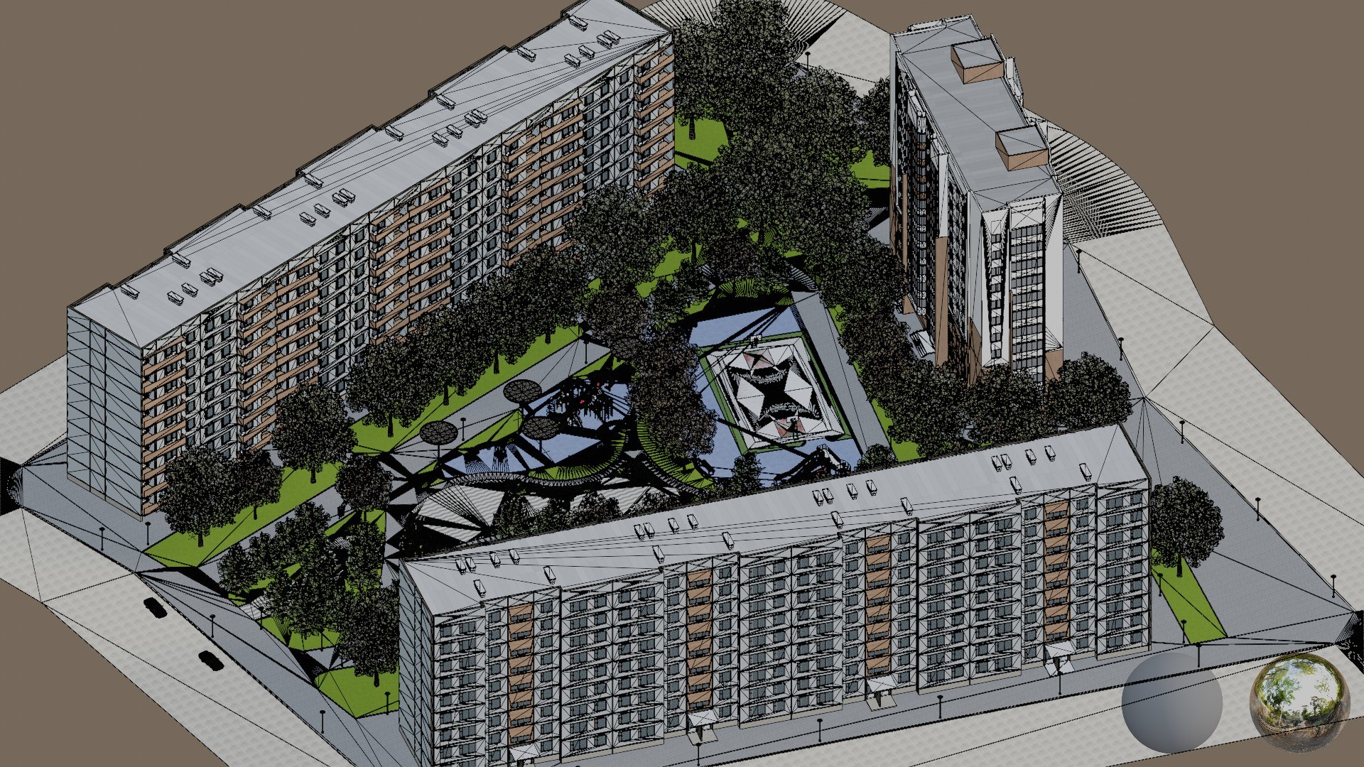 3D Model Low Poly Modern Residential Block Courtyard 3d Scene ...