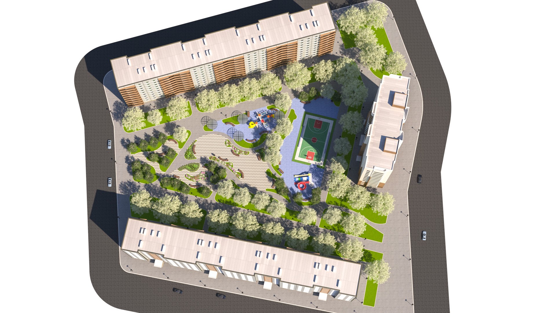 3D Model Low Poly Modern Residential Block Courtyard 3d Scene ...