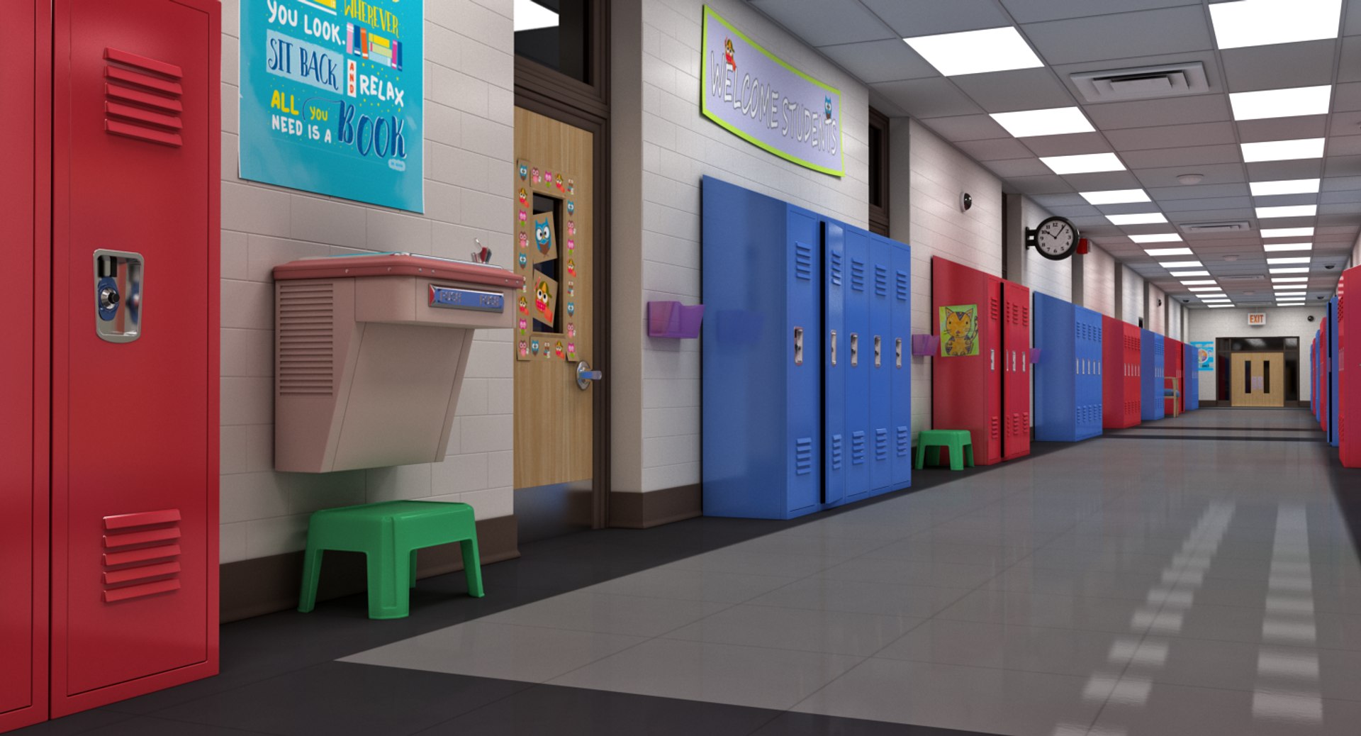 3D School Hallway - TurboSquid 1444357
