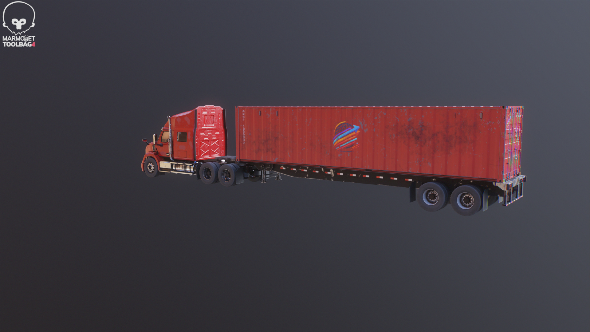 3D Model Used Generic Semi Truck With ISO Shipping Container Trailer ...