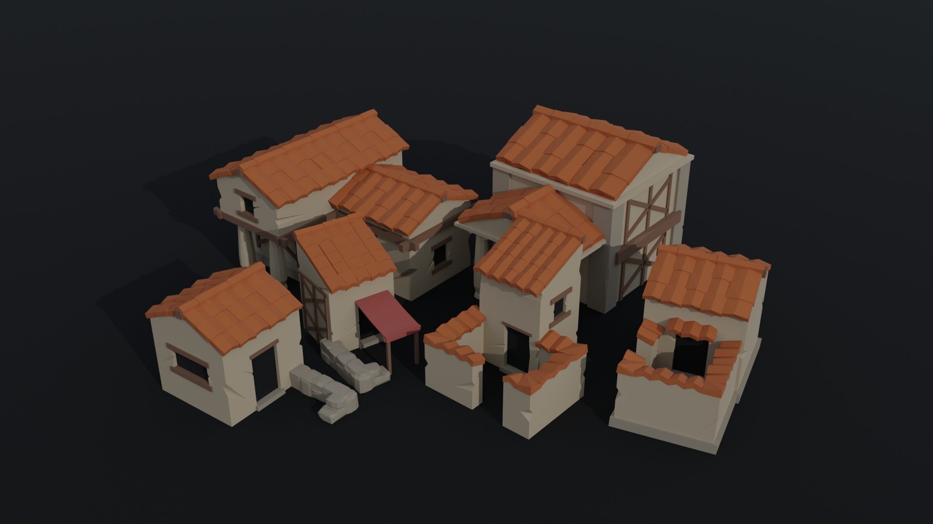 3D Low-poly Cartoon Ancient Rome Buildings Kit Model - TurboSquid 1880875
