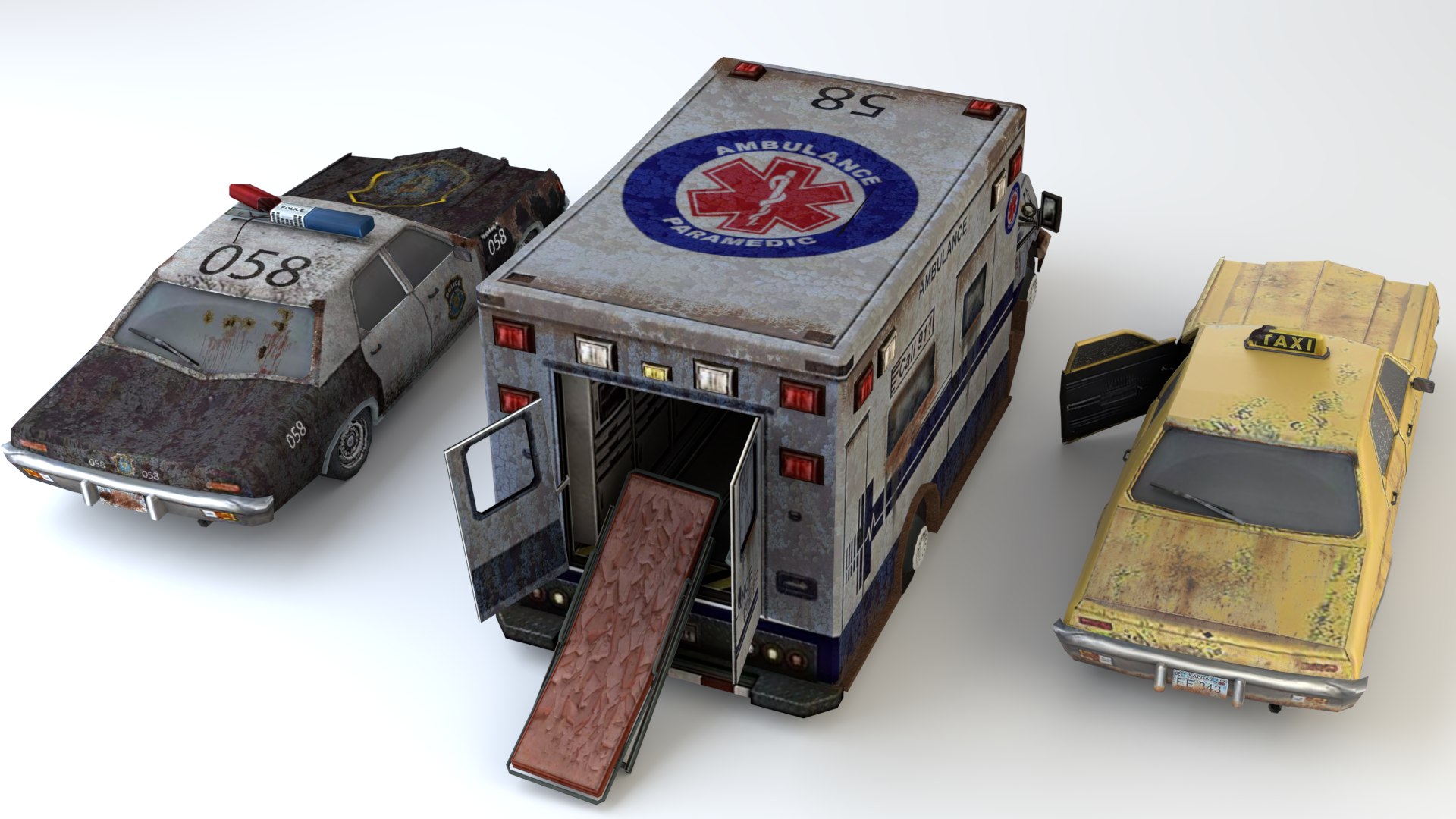 Old Rusty Ambulance Police And Taxi Car Mini Pack 3D - TurboSquid 1852876