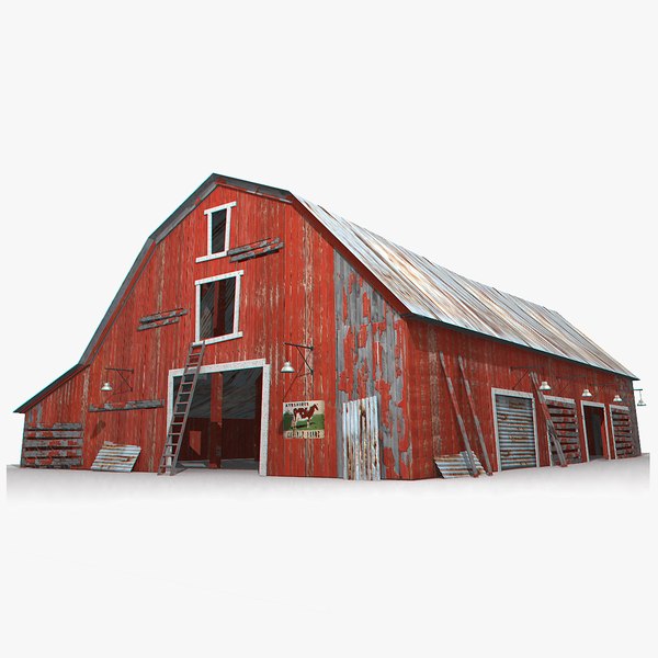3d model of photorealistic old barn
