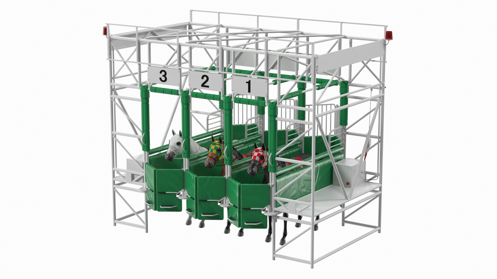 Starting Gates With 3 Racing Horses 3D Model - TurboSquid 2029495