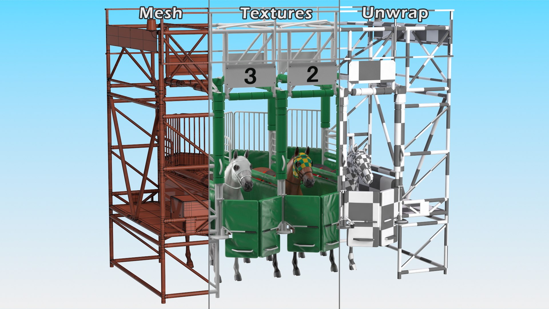 Starting Gates with 3 Racing Horses 3D model - TurboSquid 2029495