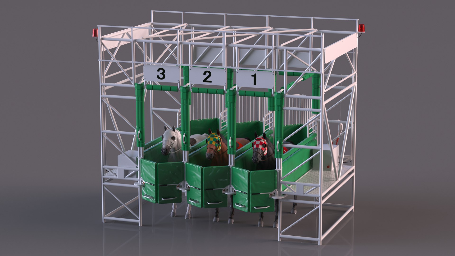 Starting Gates With 3 Racing Horses 3D Model - TurboSquid 2029495