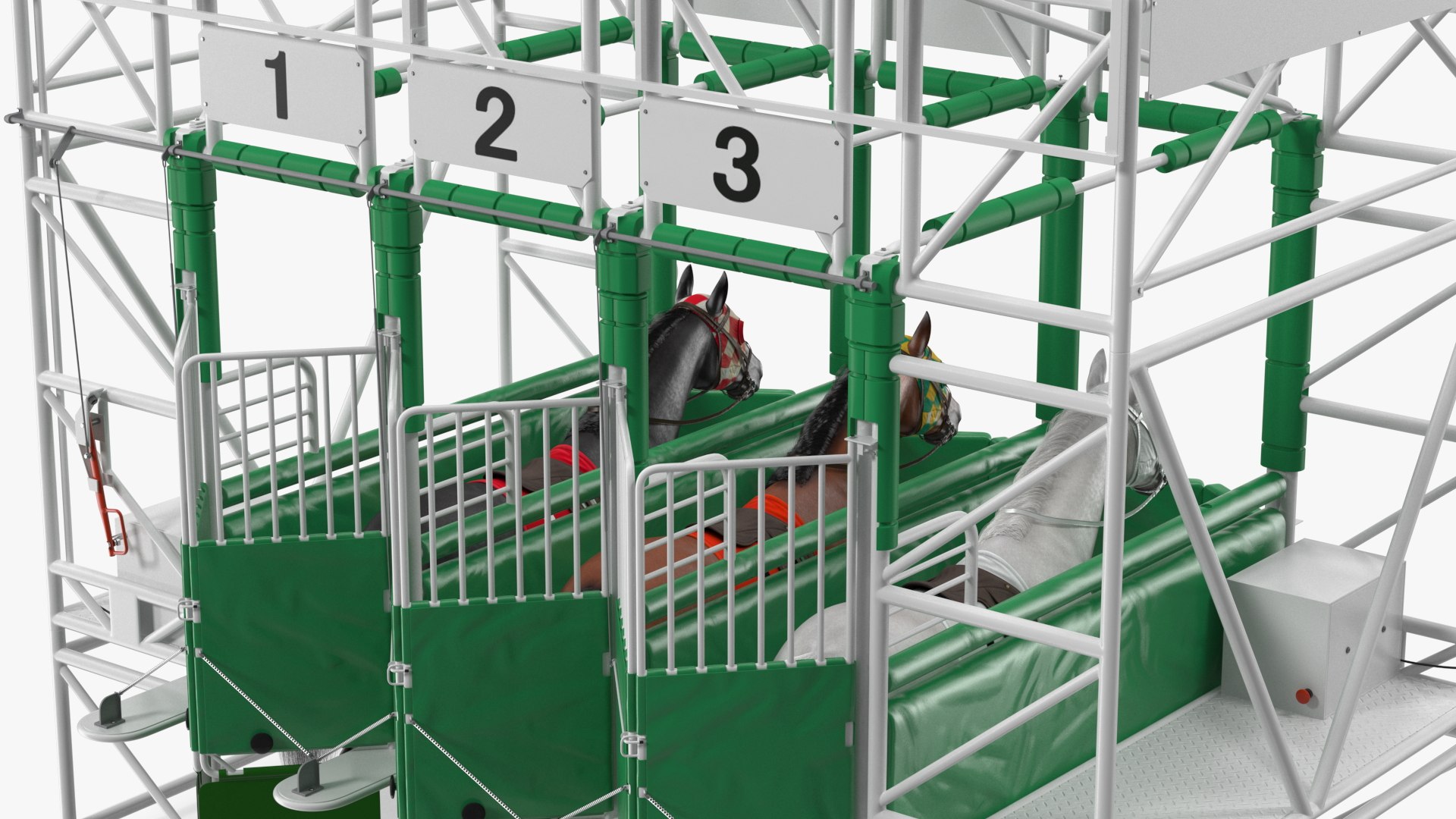 Starting Gates With 3 Racing Horses 3D Model - TurboSquid 2029495