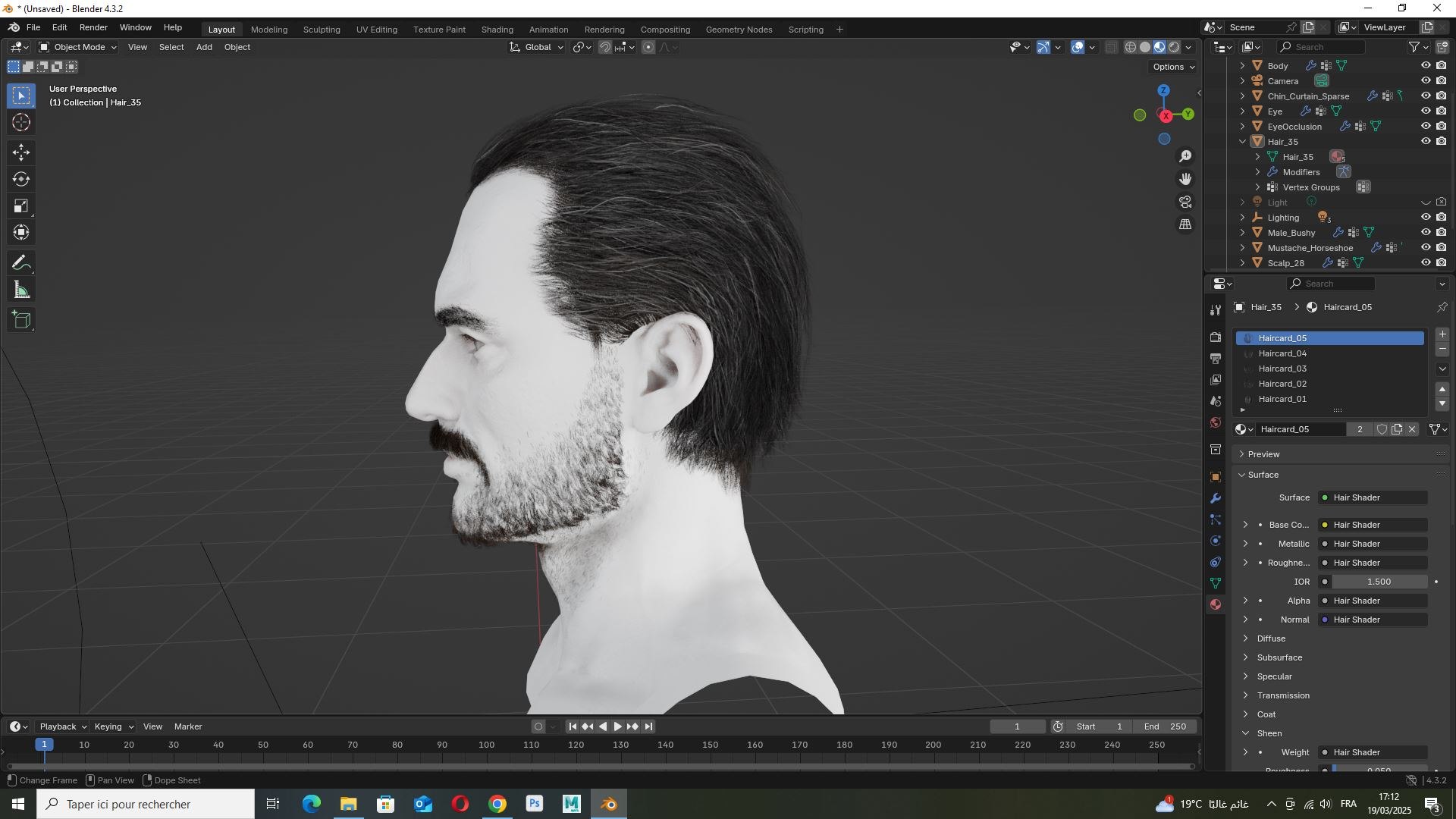 3D Realistic Male Hairstyle And Beard - Game Ready 3D Model ...