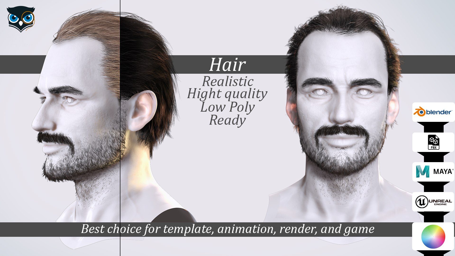 3D Realistic Male Hairstyle And Beard - Game Ready 3D Model ...