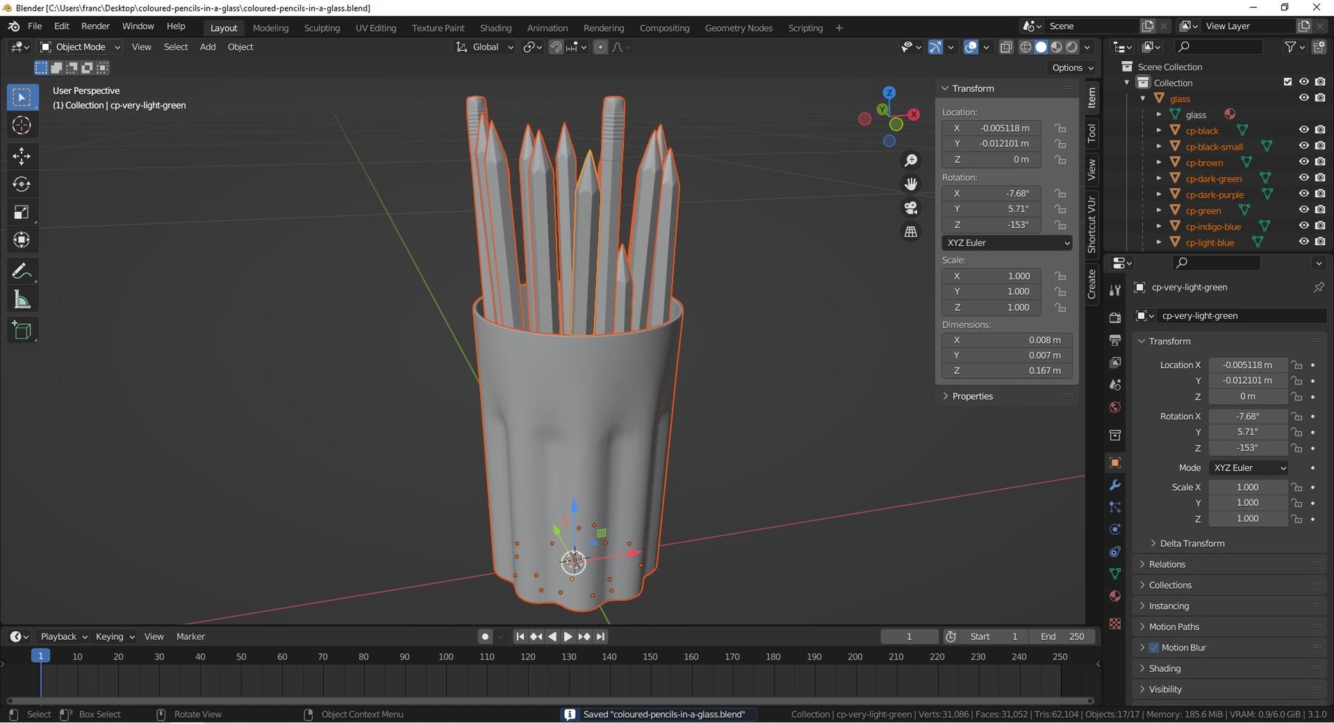 3D Coloured pencils in a glass model - TurboSquid 1909904