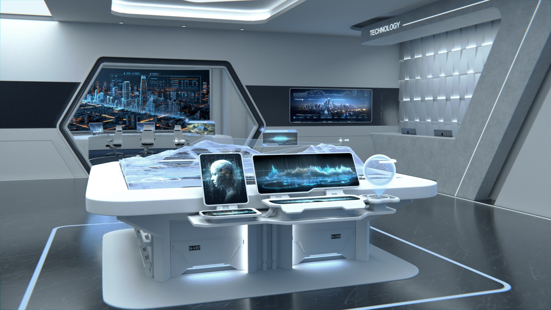 3D Modern Exhibition Hall And Holographic Table - TurboSquid 2184795