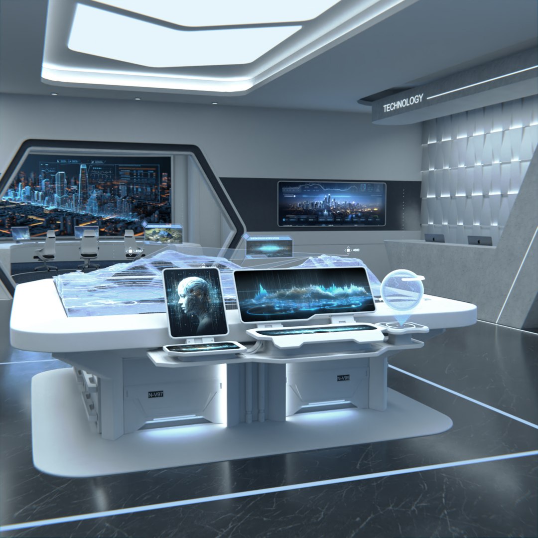 3D Modern Exhibition Hall And Holographic Table - TurboSquid 2184795