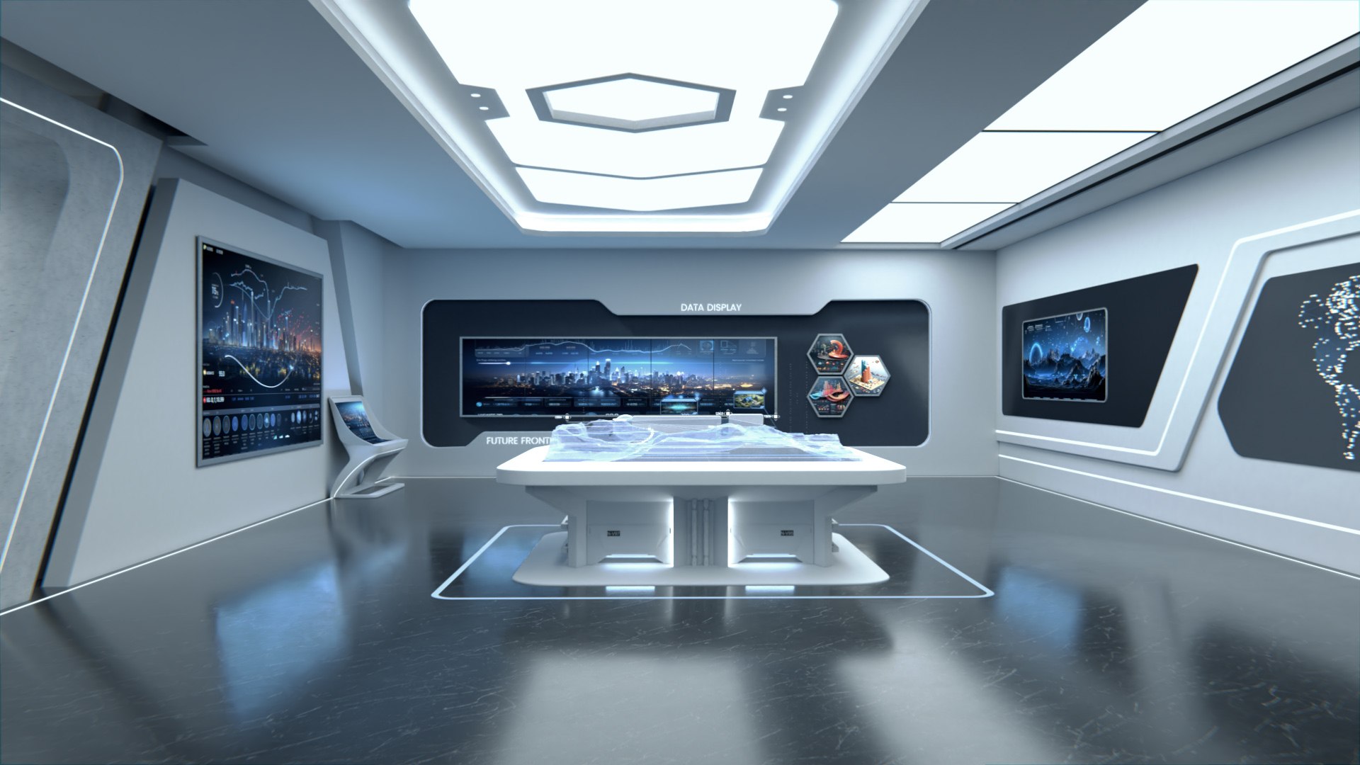 3D Modern Exhibition Hall And Holographic Table - TurboSquid 2184795