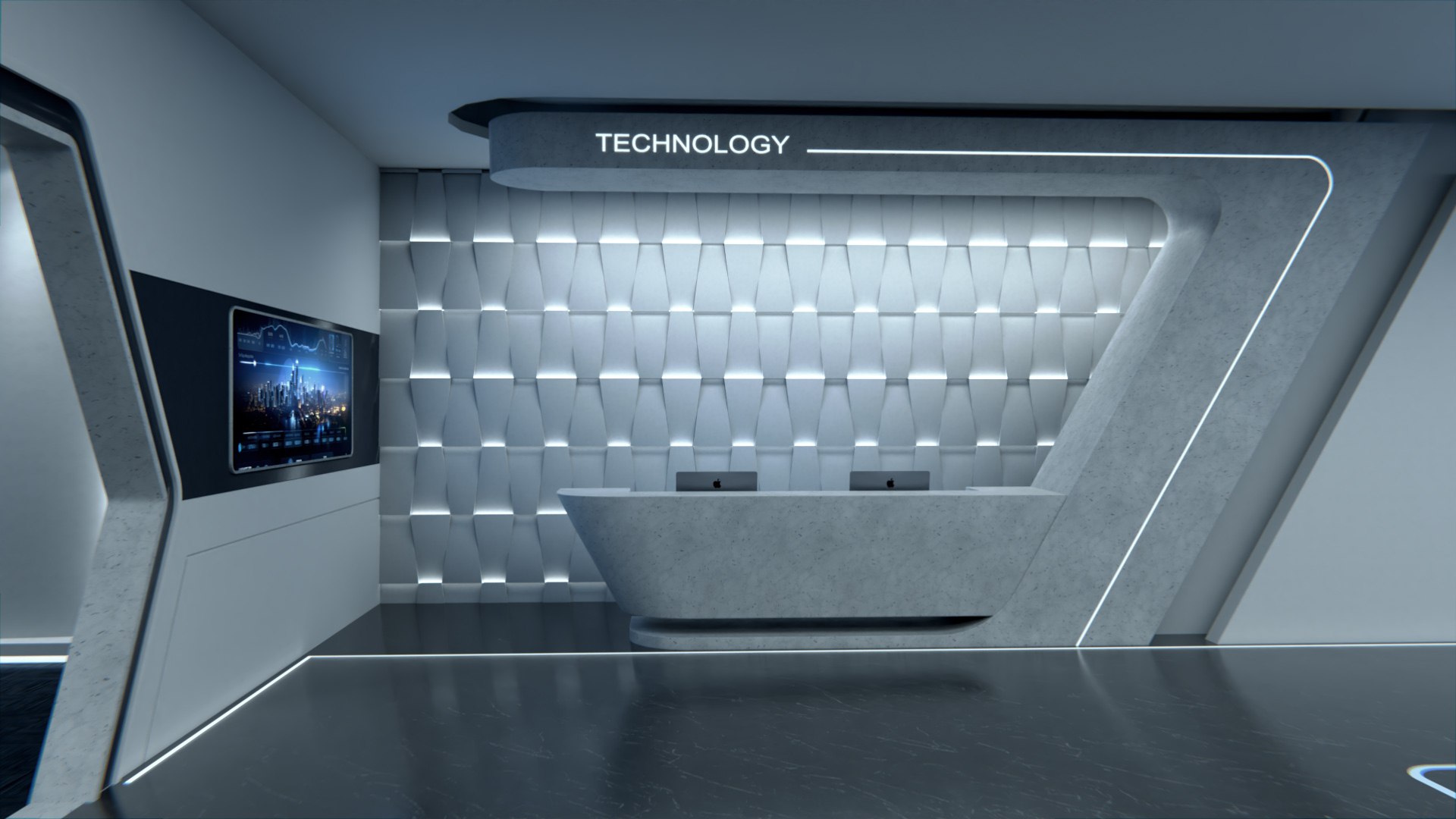 3D Modern Exhibition Hall And Holographic Table - TurboSquid 2184795