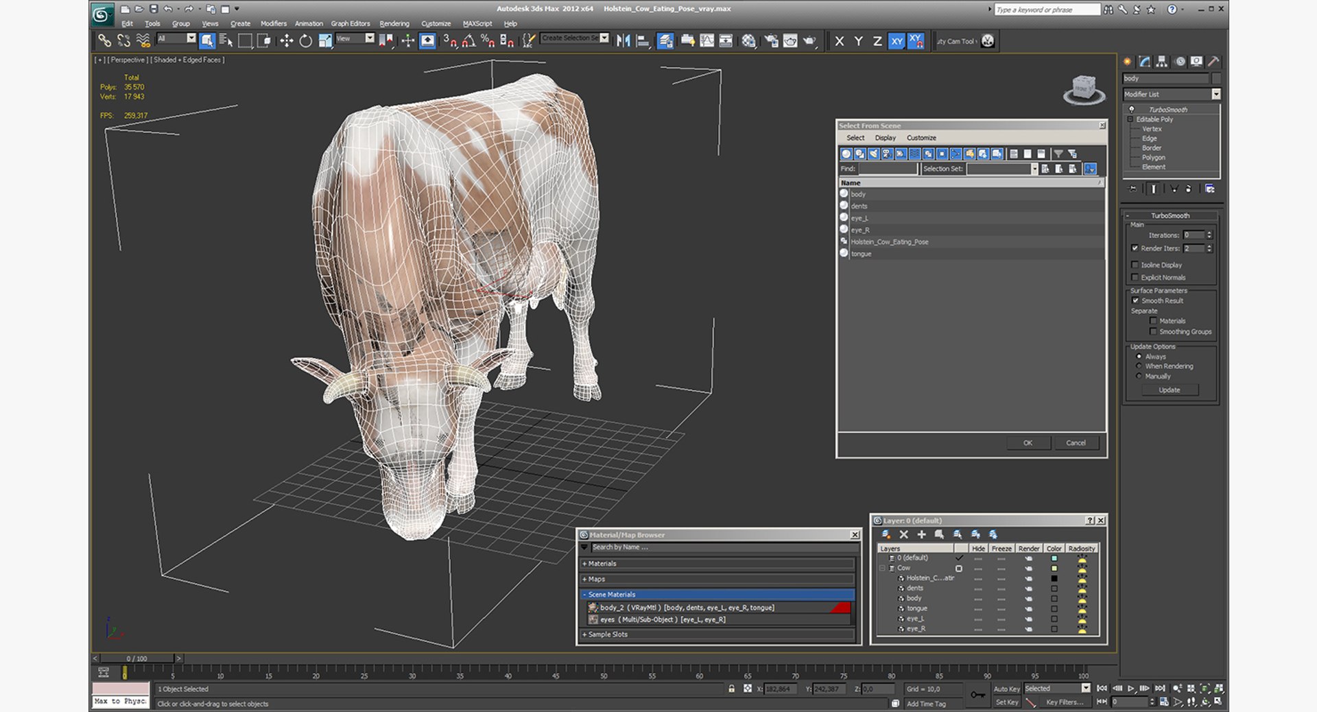 3D holstein cow eating pose - TurboSquid 1248826