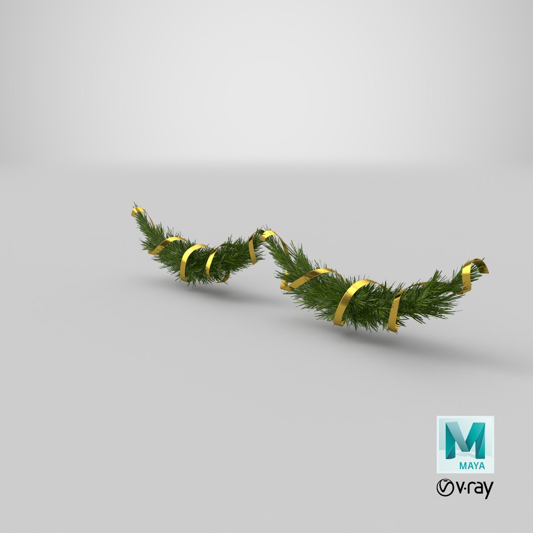 3D Christmas Garland V 4 With Gold Ribbon - TurboSquid 2002997