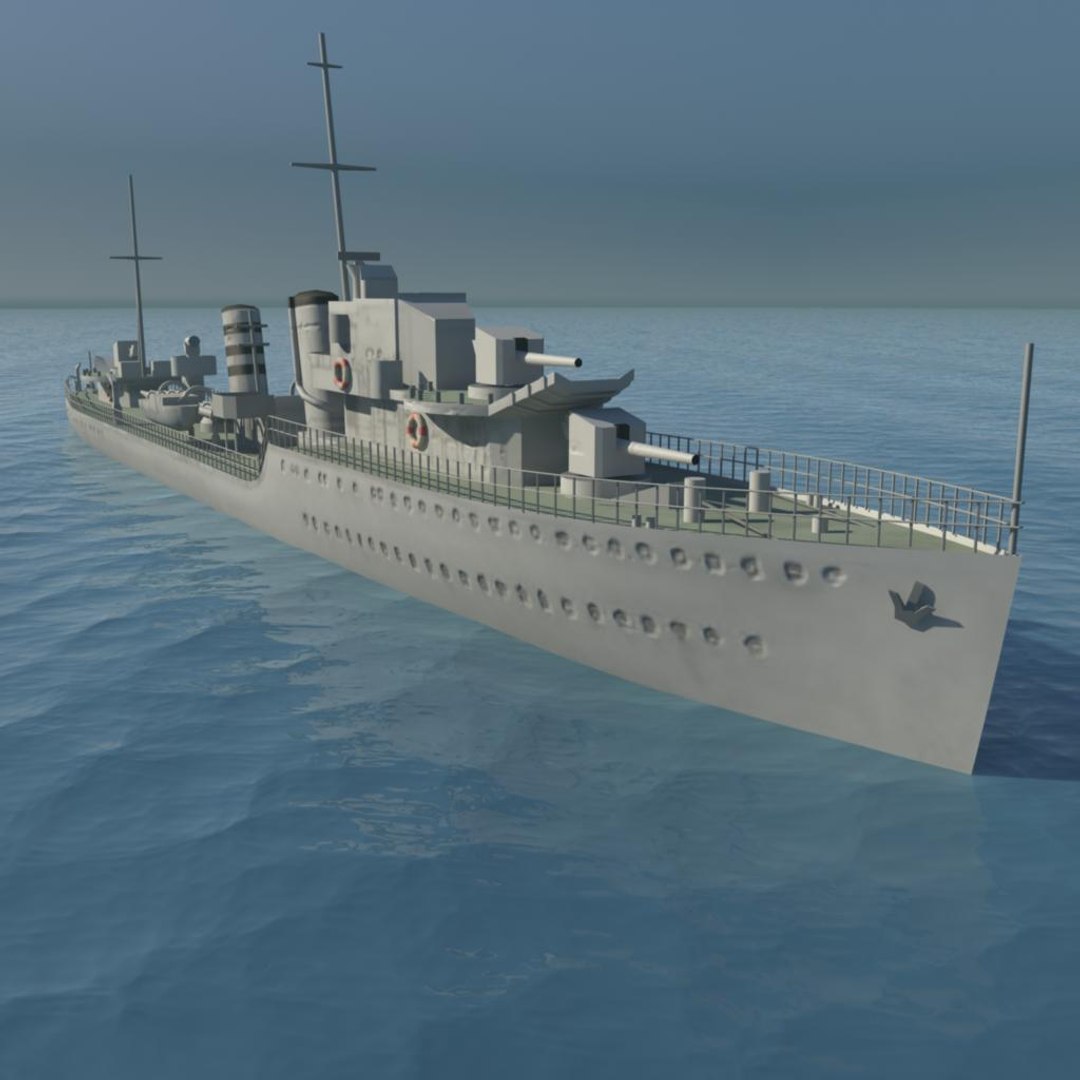 3d world war british destroyer model