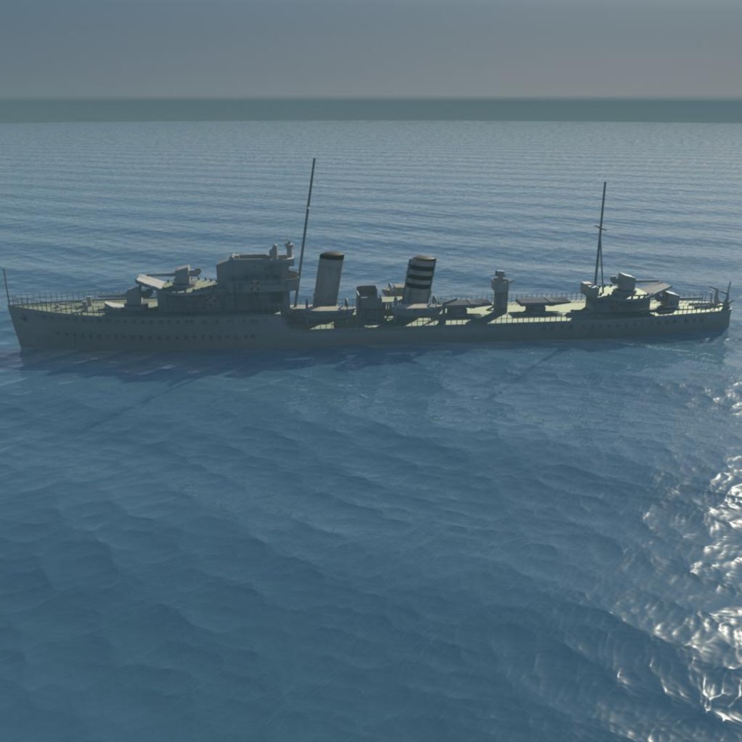 3d world war british destroyer model