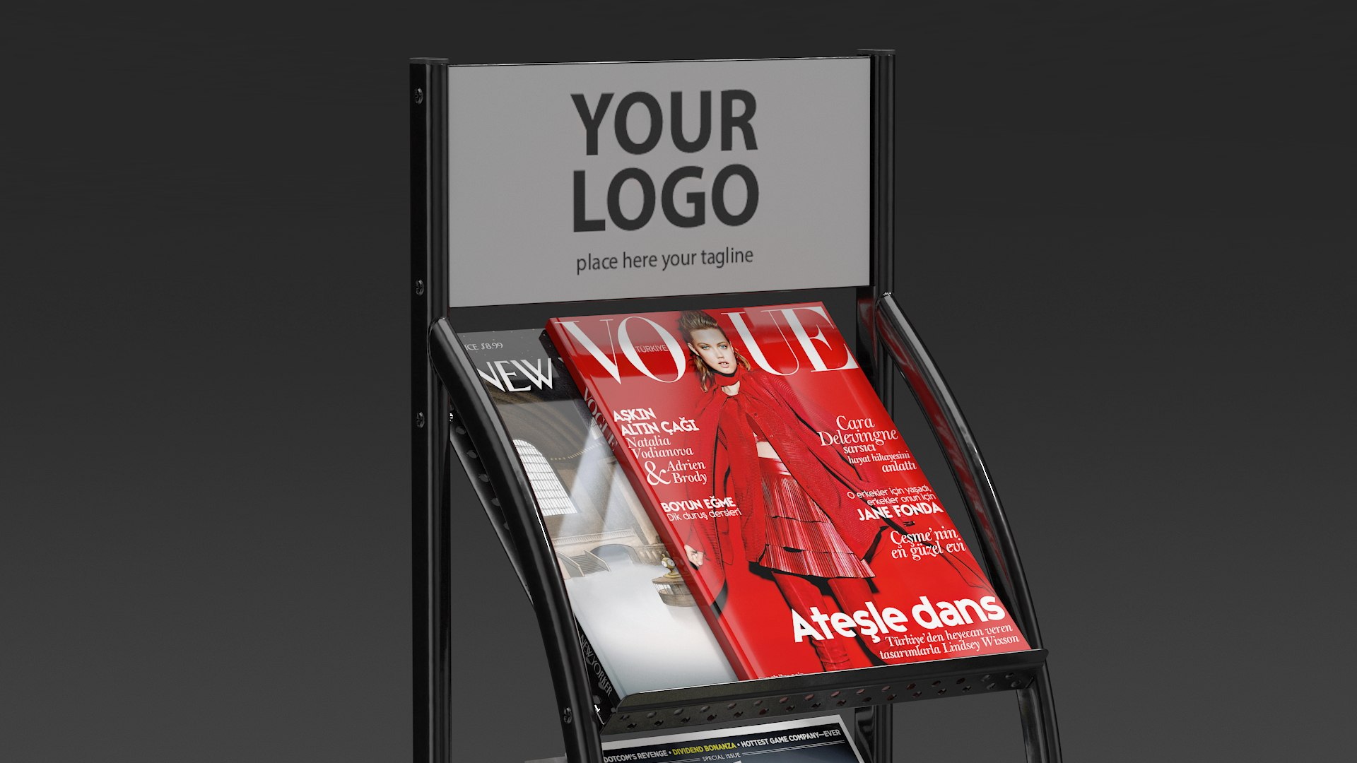 3D Model Magazine Display Stand Black With Magazines - TurboSquid 2073133