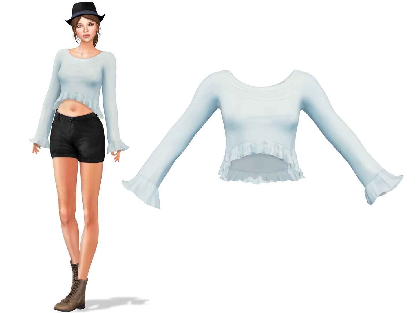 3D Model Bell Edge Sleeves Ruffle Bottom Sweater - TurboSquid 1788928