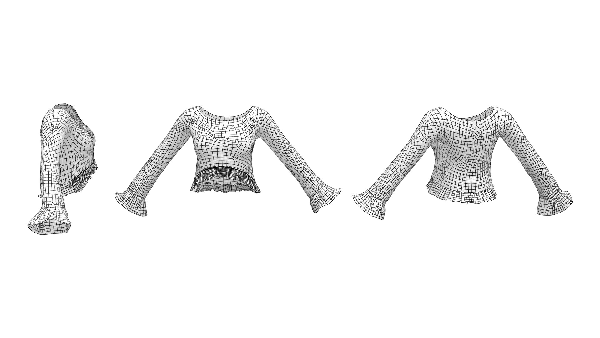 3D Model Bell Edge Sleeves Ruffle Bottom Sweater - TurboSquid 1788928