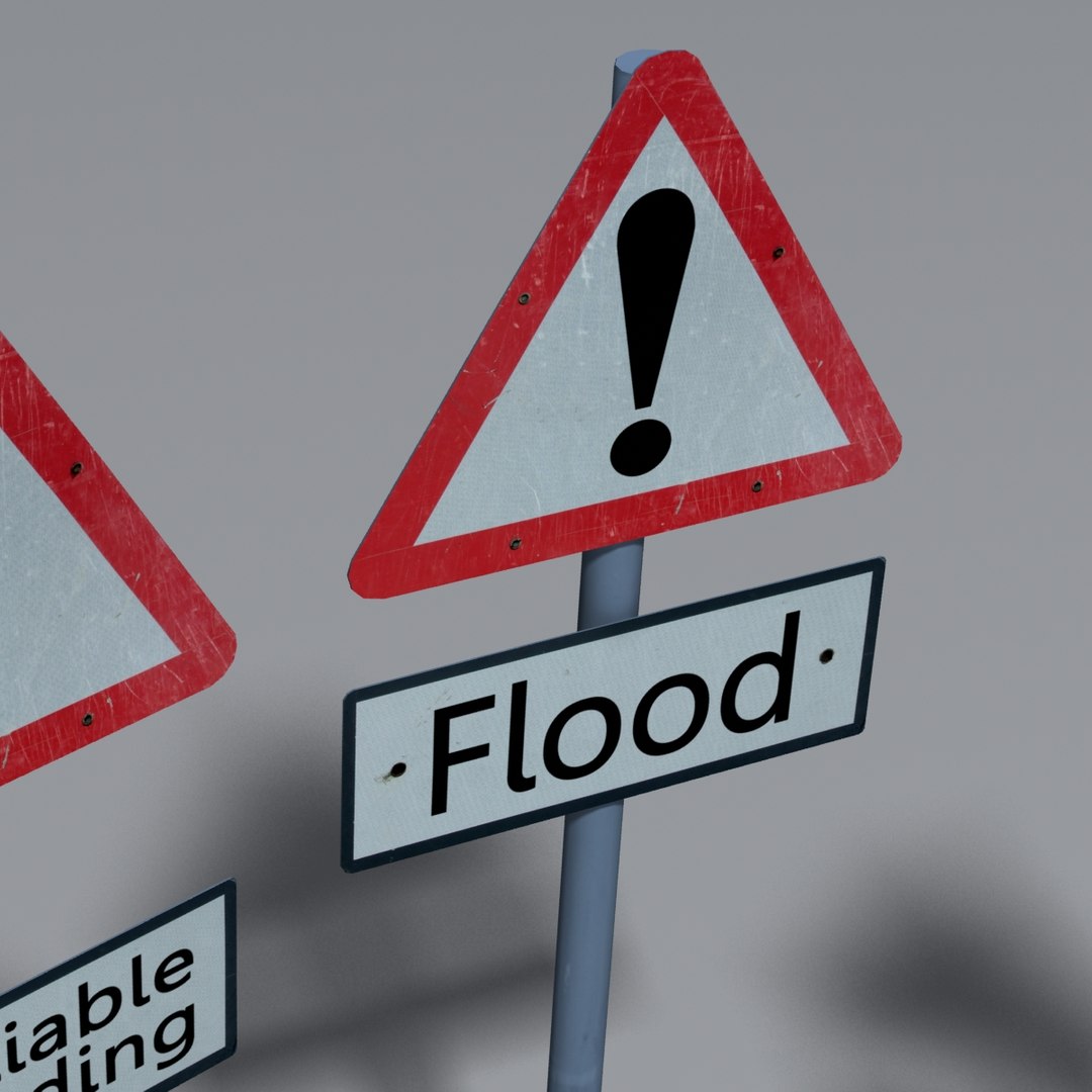 3d flood road signs