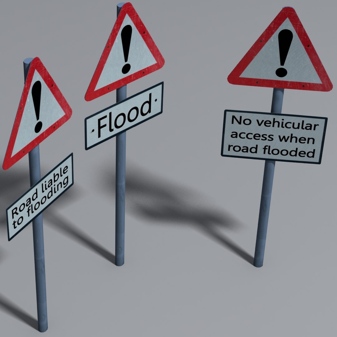 3d flood road signs