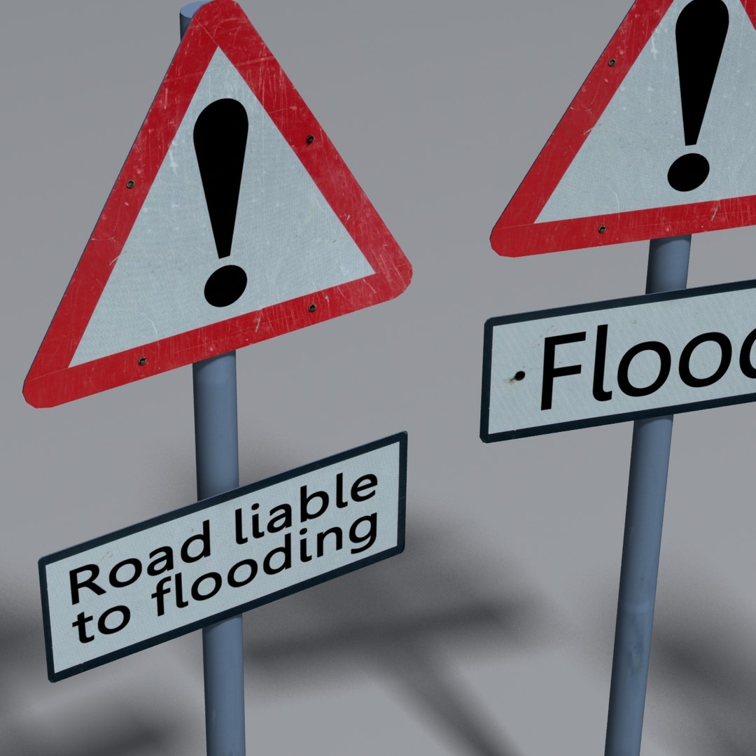 3d flood road signs
