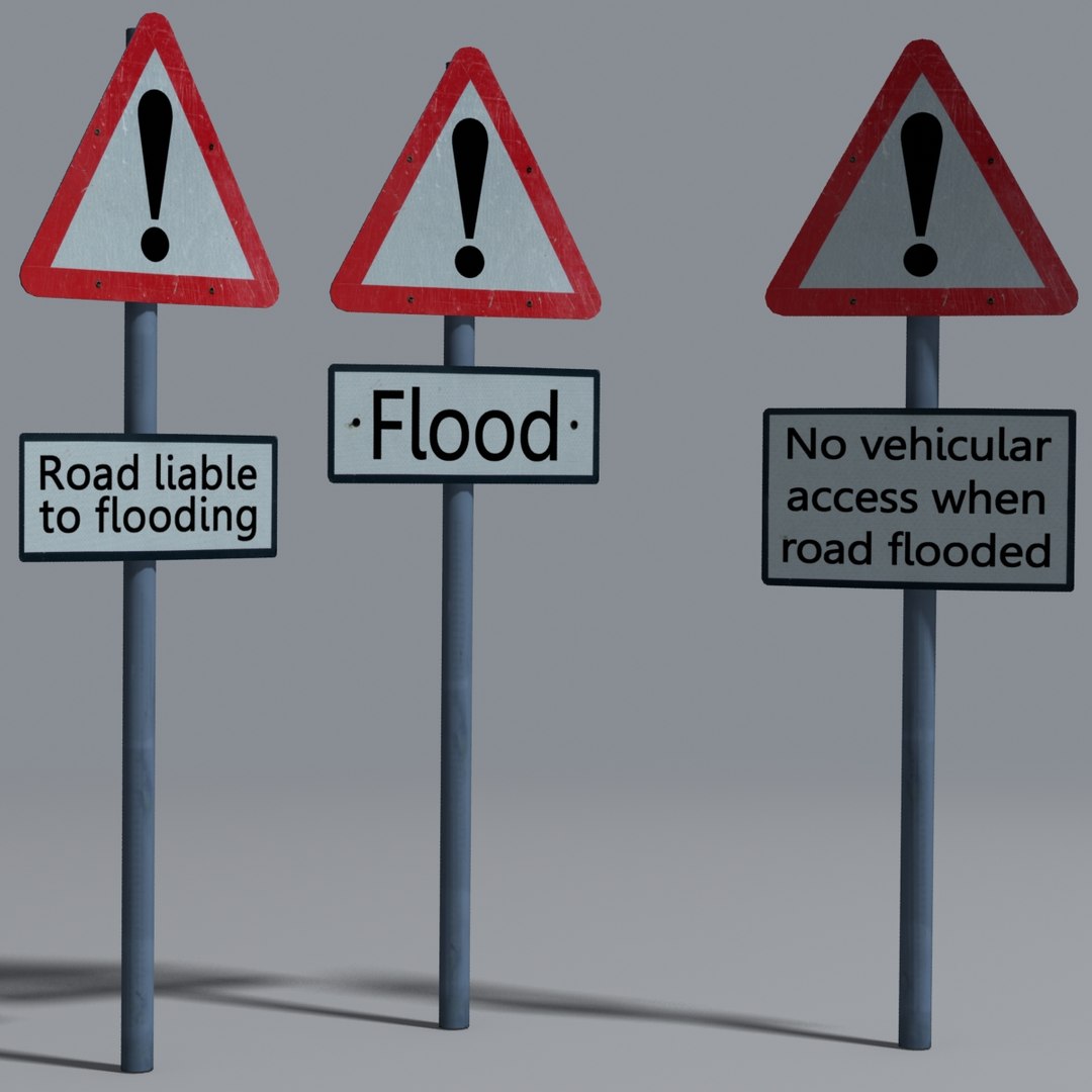 3d flood road signs