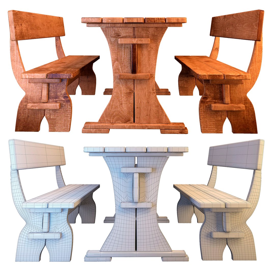 Wooden Bench Table 3D Model - TurboSquid 1369603