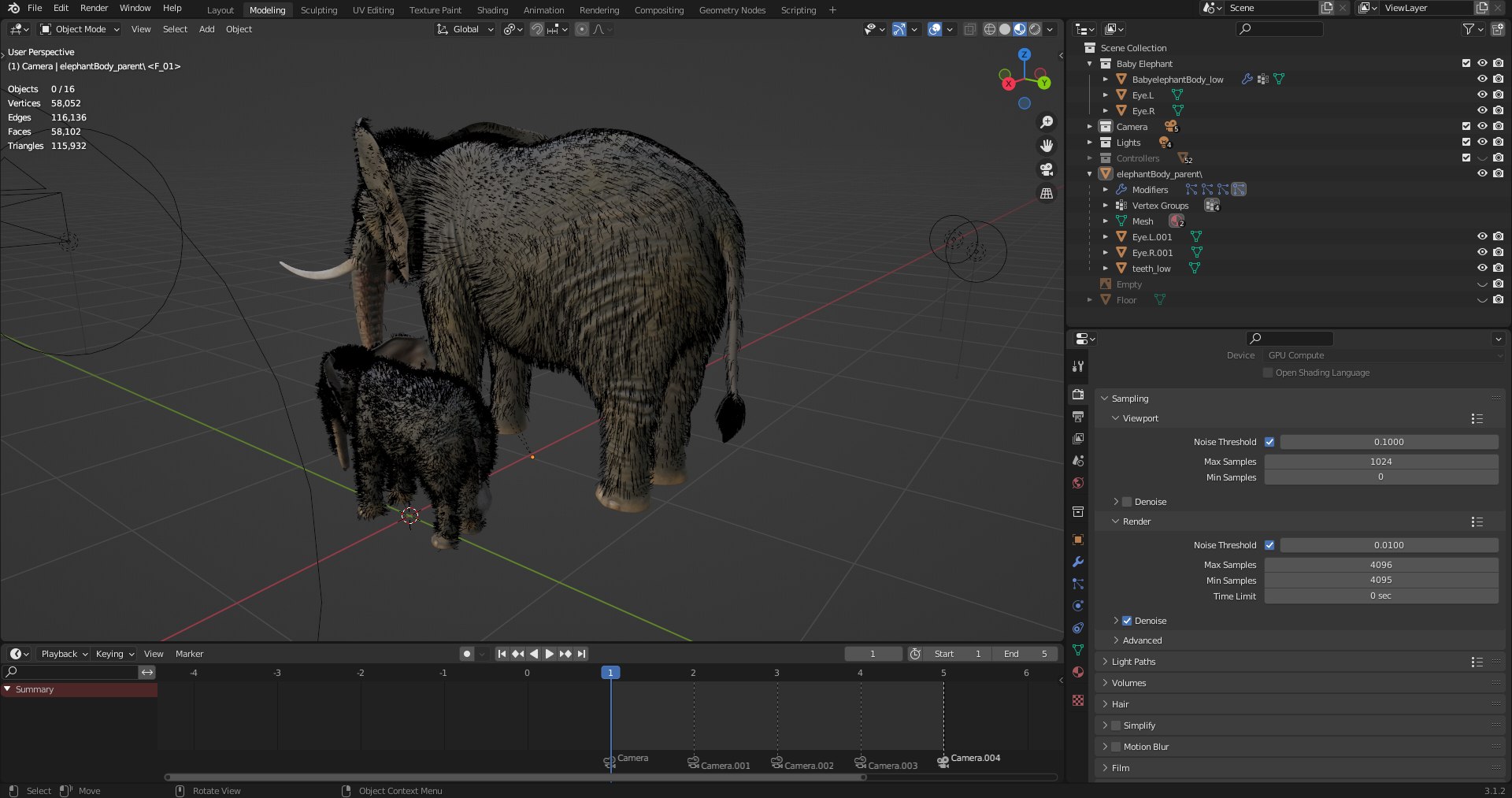 3D Model Fur Elephant And Baby Elephant Rigged In Blender - TurboSquid ...