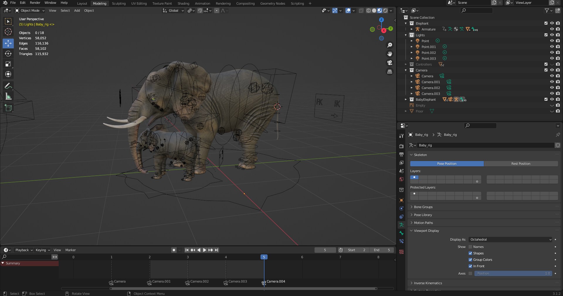 3D Model Fur Elephant And Baby Elephant Rigged In Blender - TurboSquid ...