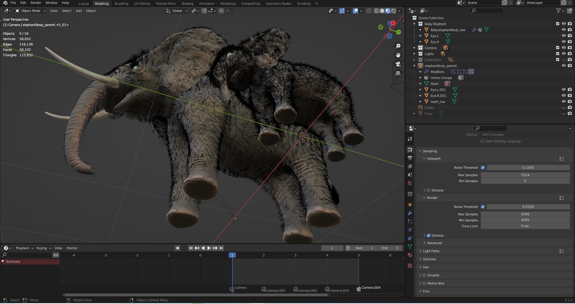 3D Model Fur Elephant And Baby Elephant Rigged In Blender - TurboSquid ...