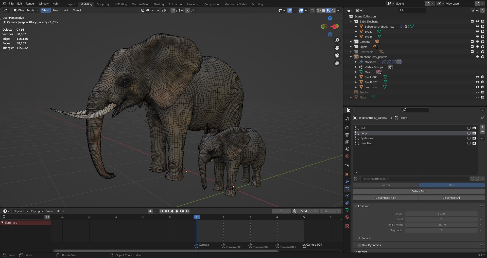 3D Model Fur Elephant And Baby Elephant Rigged In Blender - TurboSquid ...