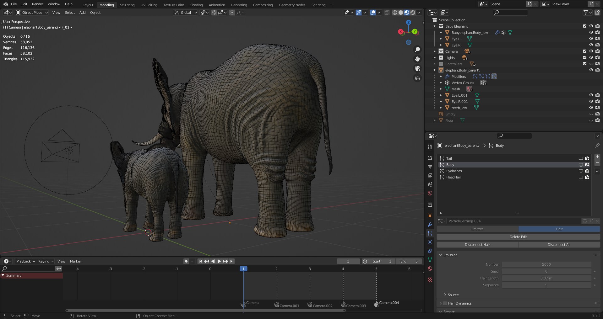 3D Model Fur Elephant And Baby Elephant Rigged In Blender - TurboSquid ...