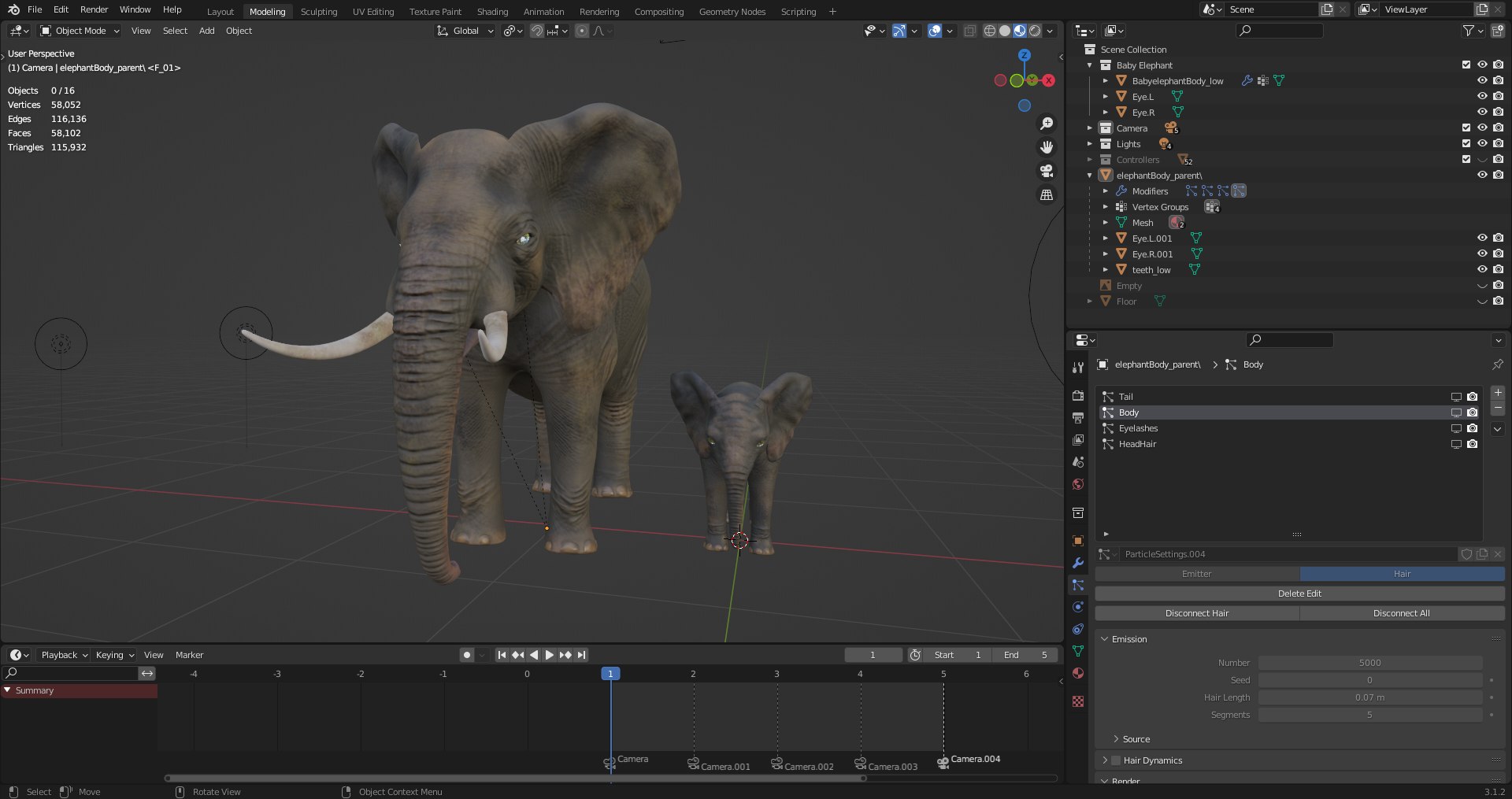 3D Model Fur Elephant And Baby Elephant Rigged In Blender - TurboSquid ...
