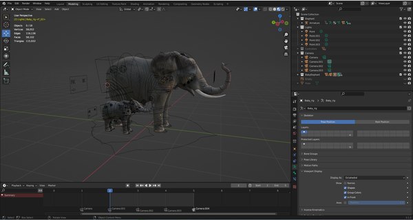 3D model Fur Elephant and Baby Elephant Rigged in Blender - TurboSquid ...