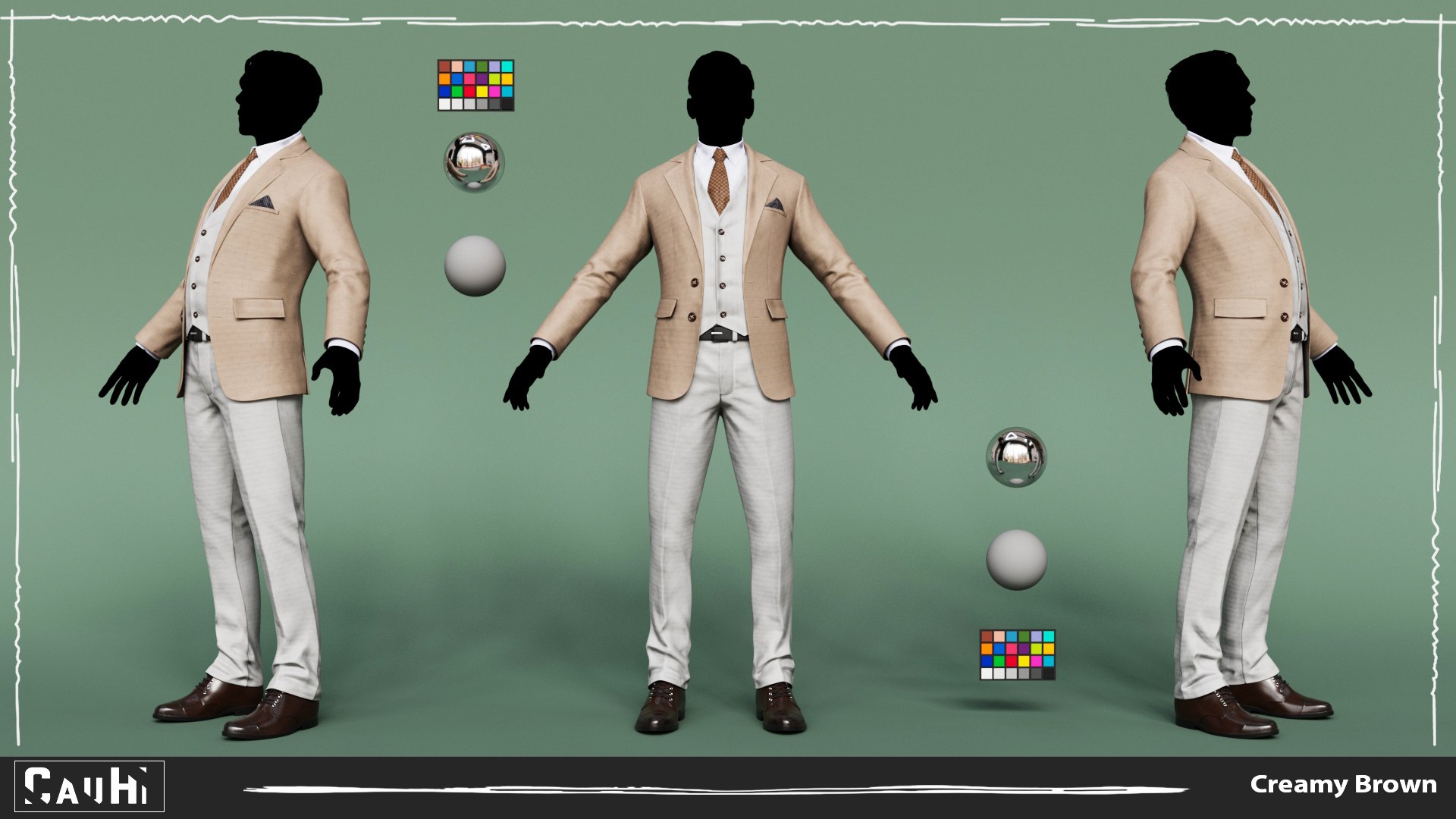 Men Pans With Shirt Blazer And Shoes Vest Creamy Brown Model - TurboSquid 2314328