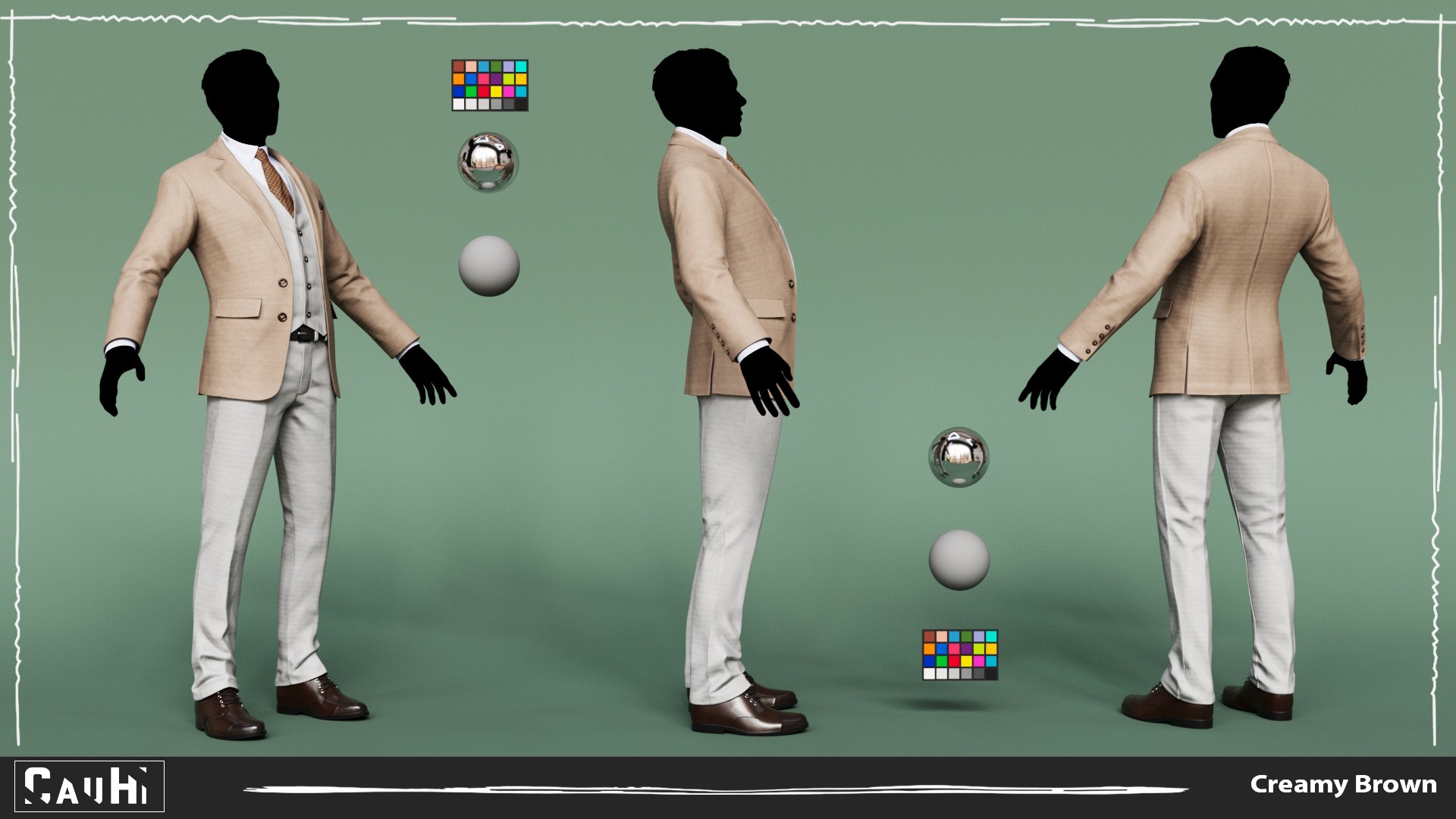 Men Pans With Shirt Blazer And Shoes Vest Creamy Brown Model - TurboSquid 2314328