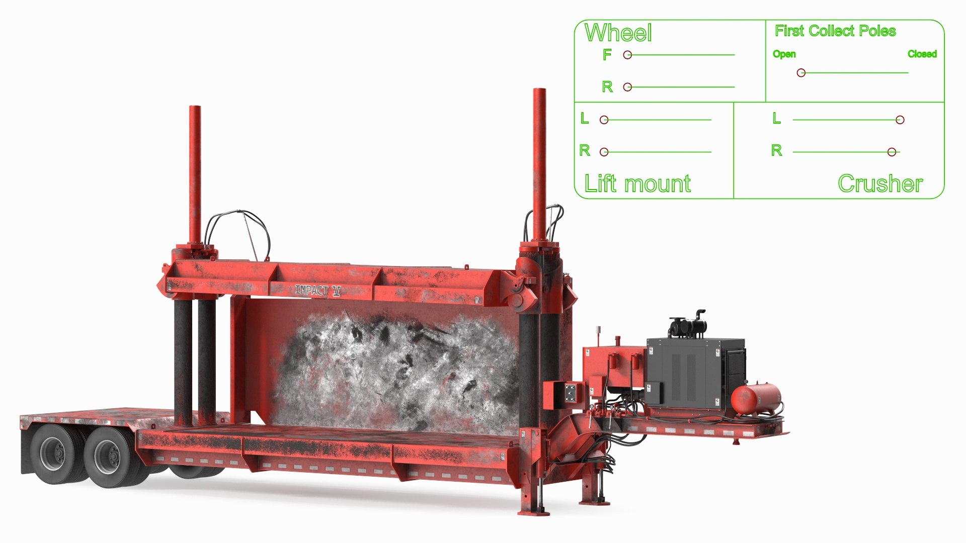 3D Old Portable Car Crusher Impact 5 Red Rigged Model - TurboSquid 2147251