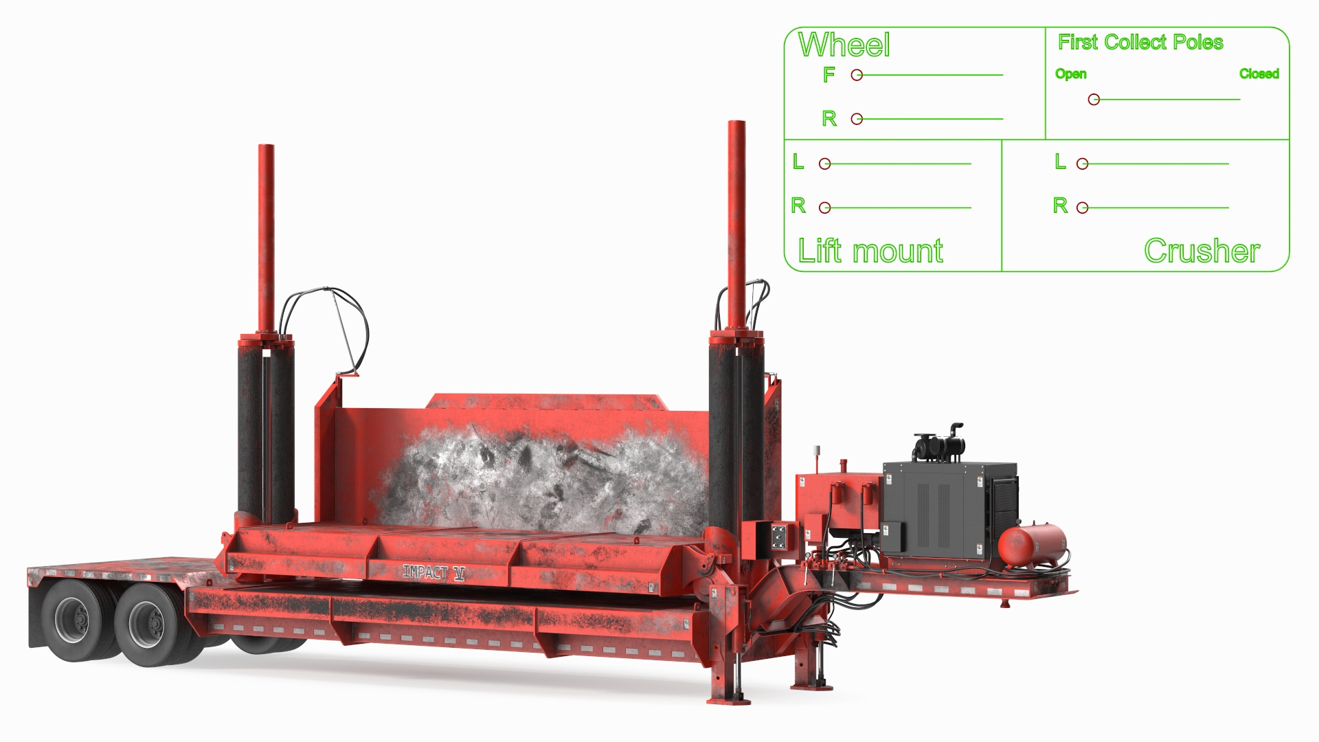 3D Old Portable Car Crusher Impact 5 Red Rigged Model - TurboSquid 2147251